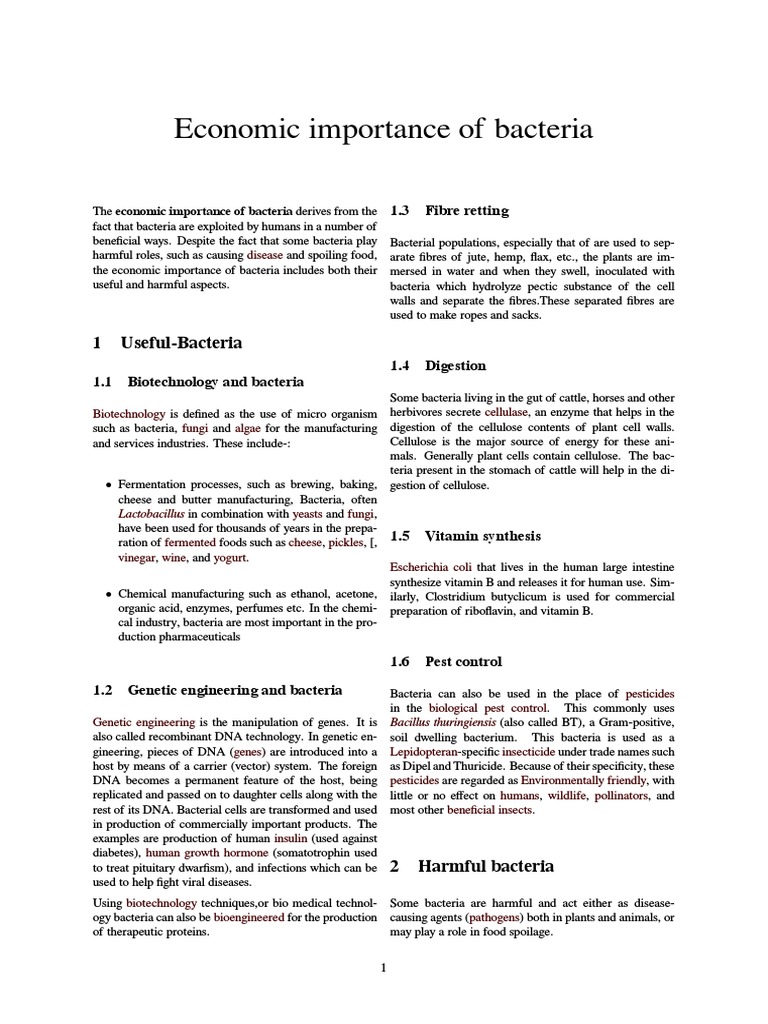 Economic Importance of Bacteria | PDF | Bacteria | Biology
