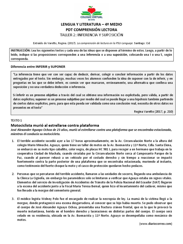 TALLER 2 (Inferir Vs Suponer) | PDF | Depresión (estado de ánimo) | Mujer