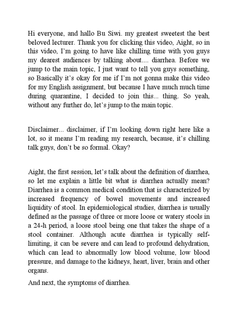Script English - Diarrhea | PDF | Diarrhea | Inflammatory Bowel Disease