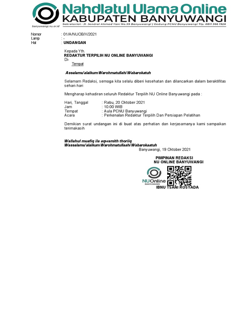 Surat Undangan Nu Online Banyuwangi | PDF
