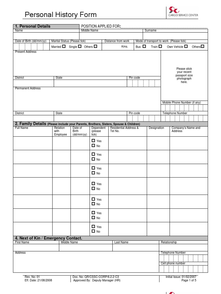 Personal history form details | PDF | Employment | Academic Degree