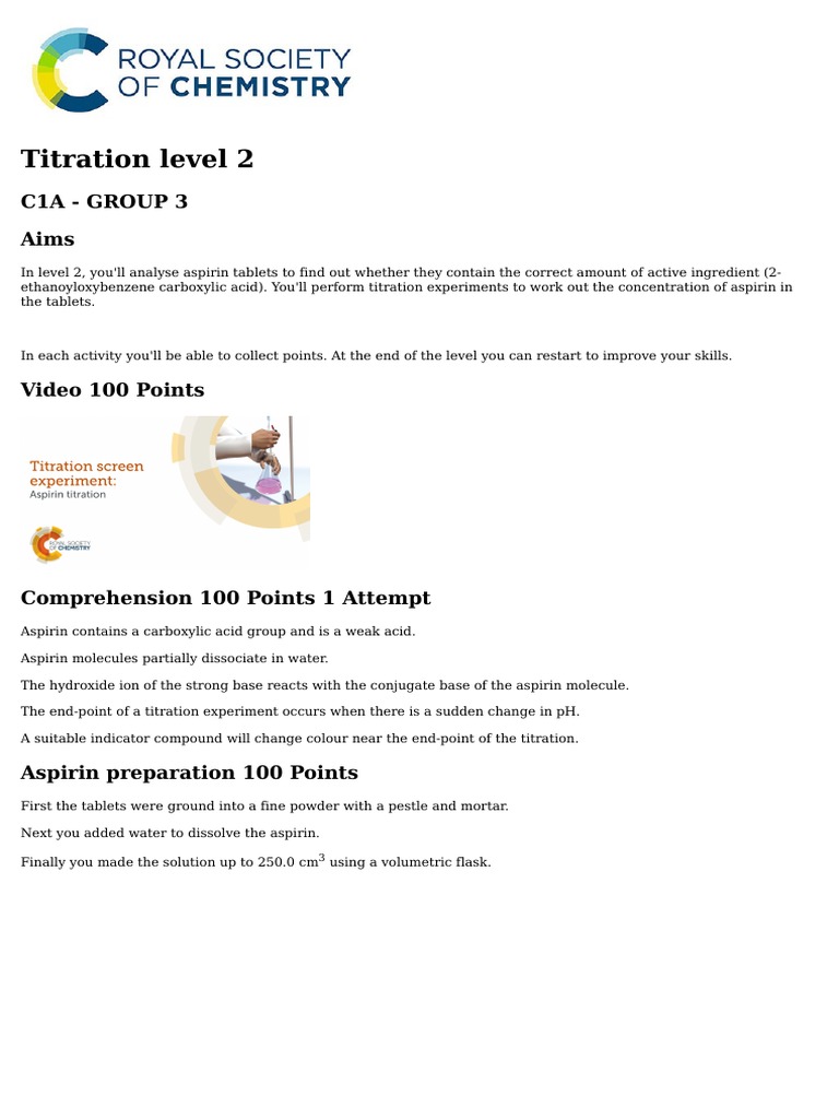 Titration Level 2: C1A - Group 3 Aims | PDF | Titration | Chemistry