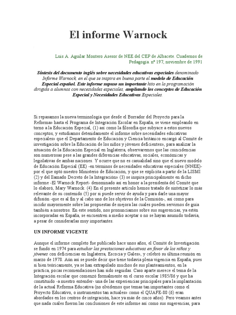 El Informe Warnock 1 | PDF | Educación especial | Maestros