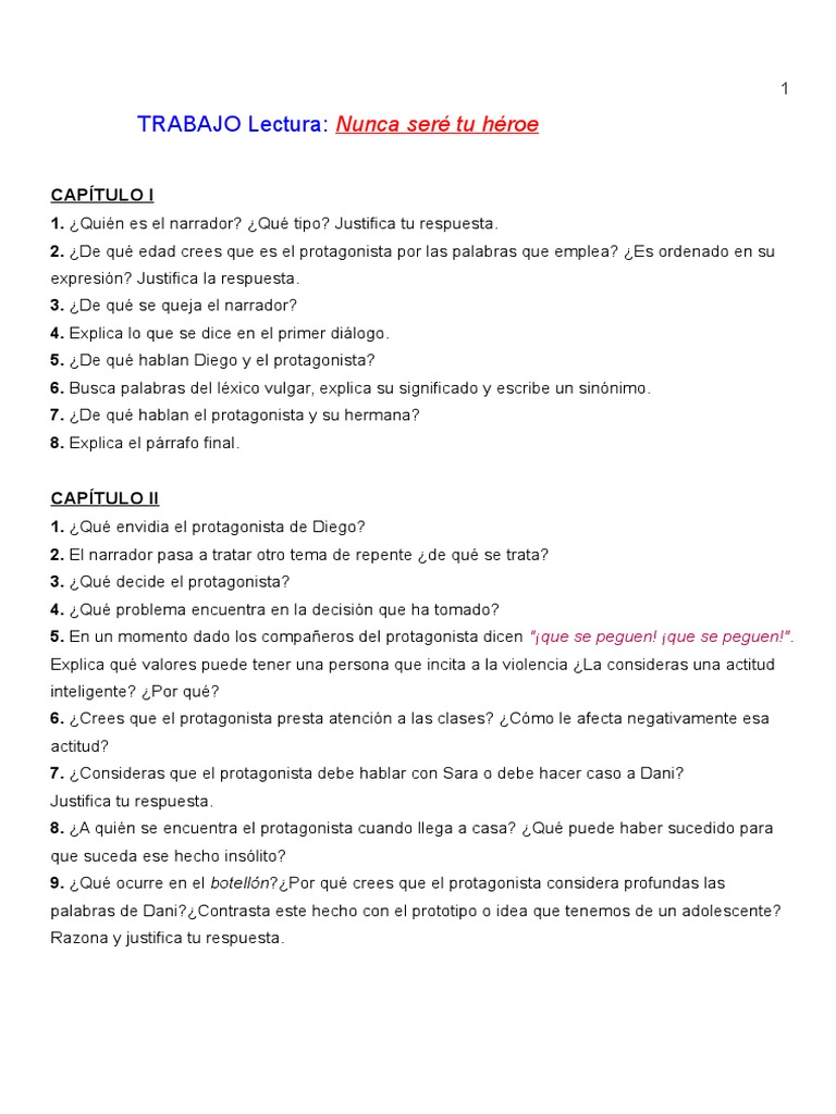 GUÍA de LECTURA Nunca Seré Tu Héroe | PDF