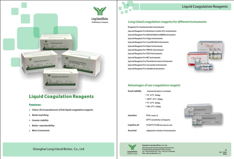 Mindray Coagulation Reagent PT, APTT, FIB, TT Brochure | PDF ...