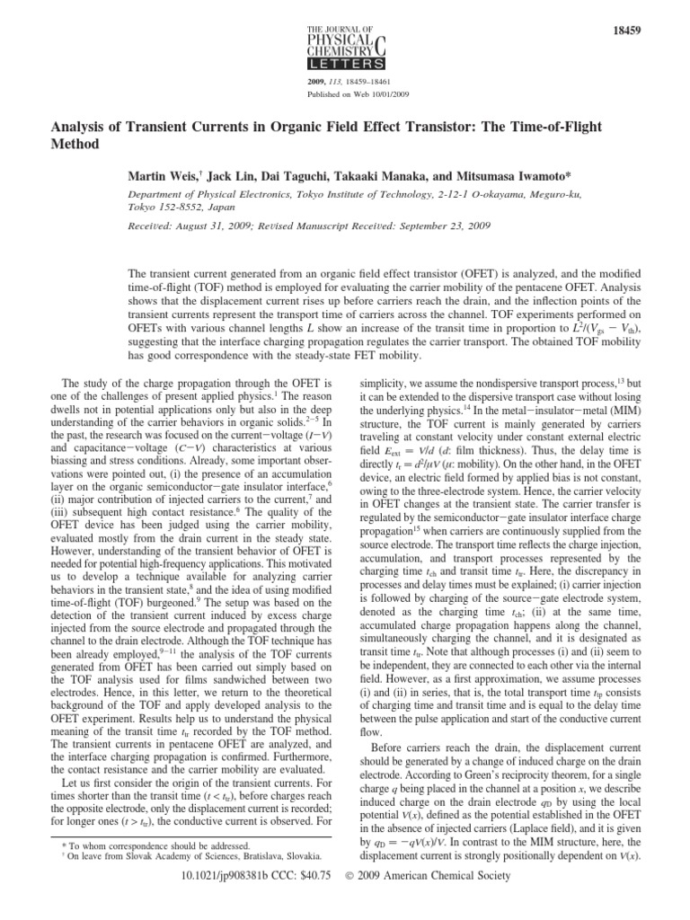 Analysis of Transient Currents in Organic Field Effect Transistor The Time-Of-Flight Method ...