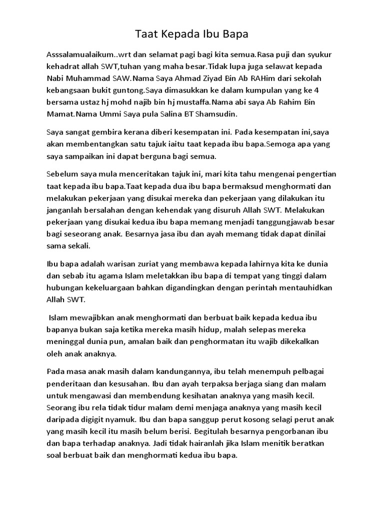 Taat Kepada Ibu Bapa | PDF