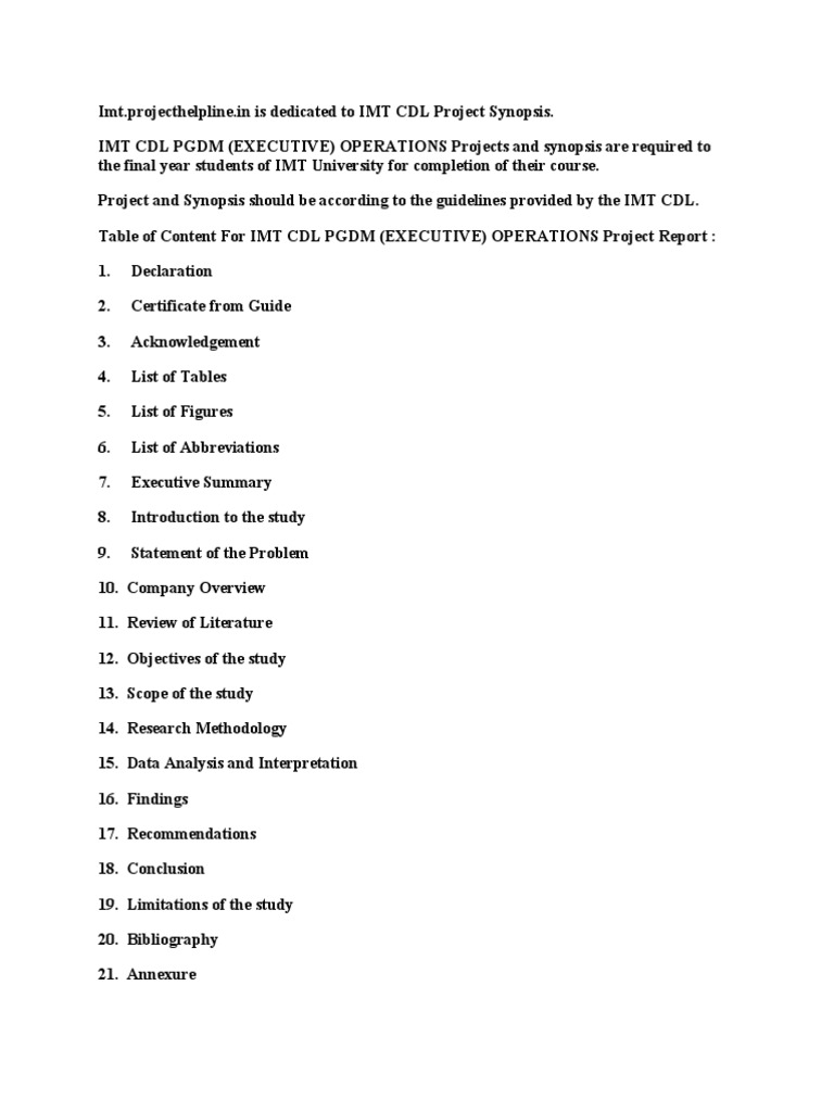 IMT CDL PGDM Operations Project Guide | PDF