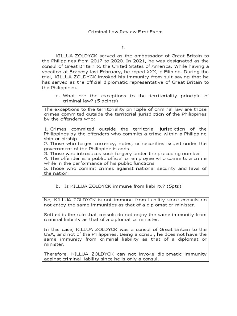 Criminal Law Review First Exam 2021 | PDF | Criminology | Public Law