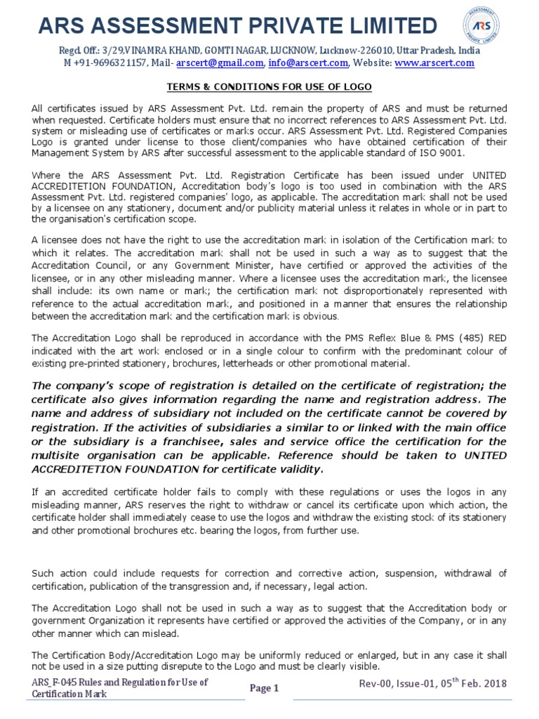 ARS Logo Usage Terms | PDF | Certification | Government