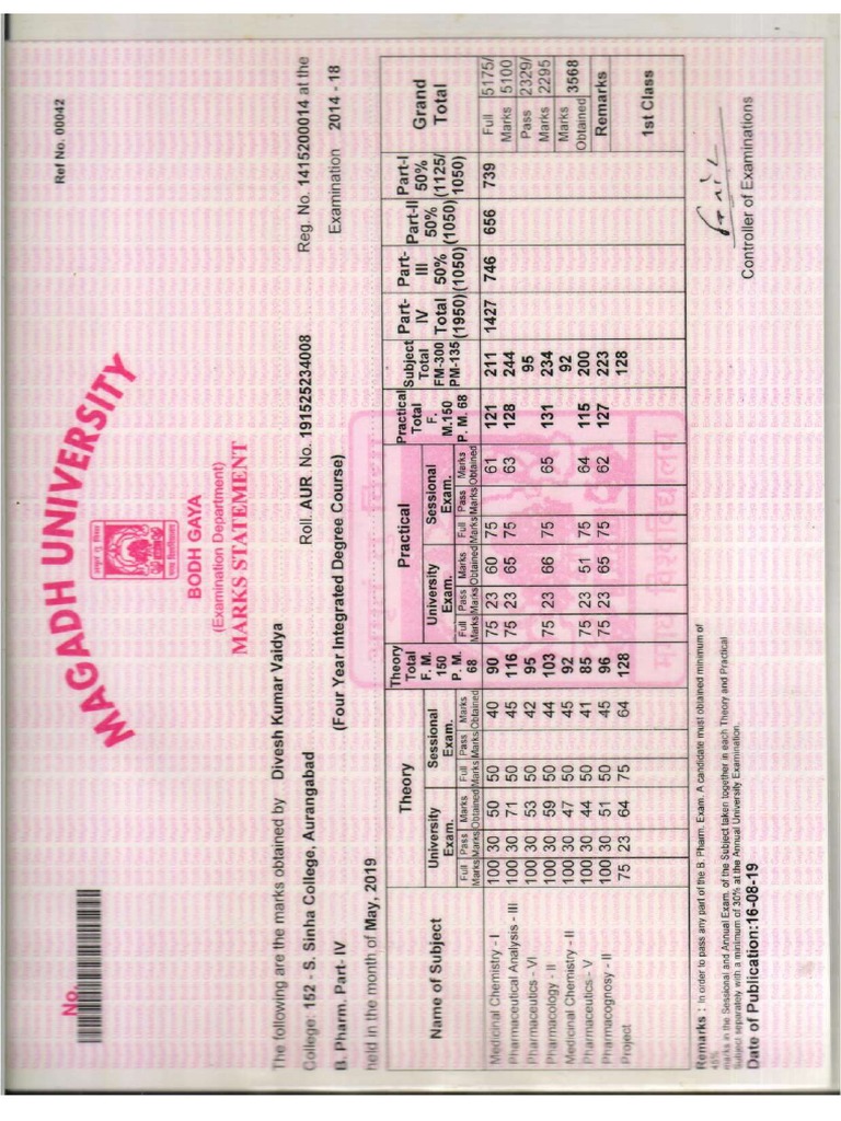 B.pharma Marksheet Compressed | PDF