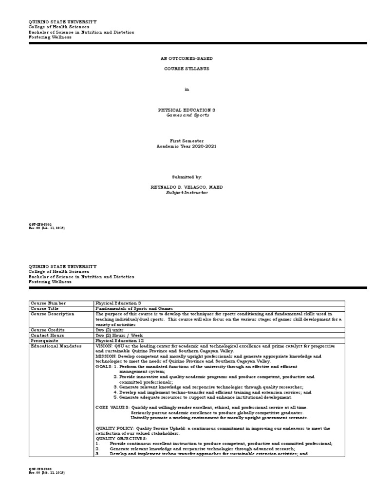 PE3 Sports & Games Syllabus 2020 | PDF | Physical Education | Science