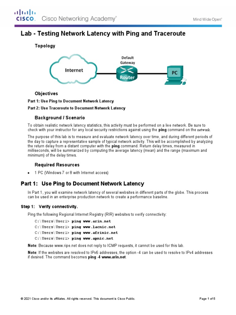 11 3 2 3 Lab Testing Network Latency With Ping And Traceroute Pdf Computer Data Internet