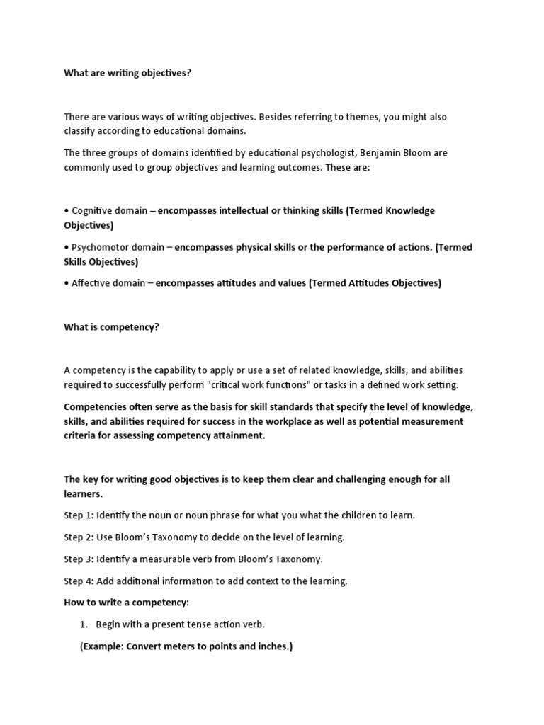 What Are Writing Objectives | PDF | Competence (Human Resources ...