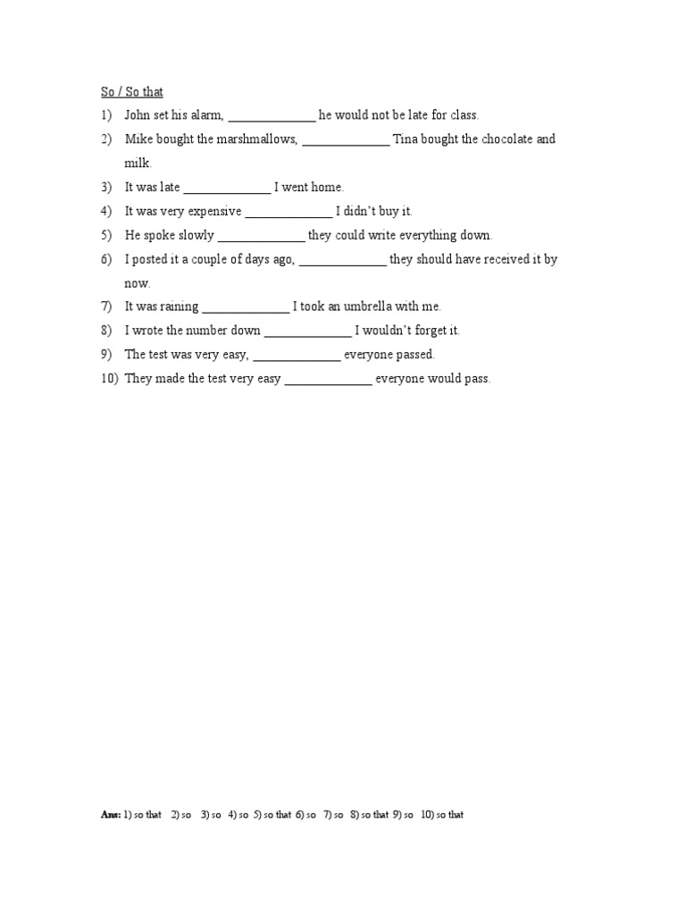 Using "So" and "So That" in Sentences | PDF