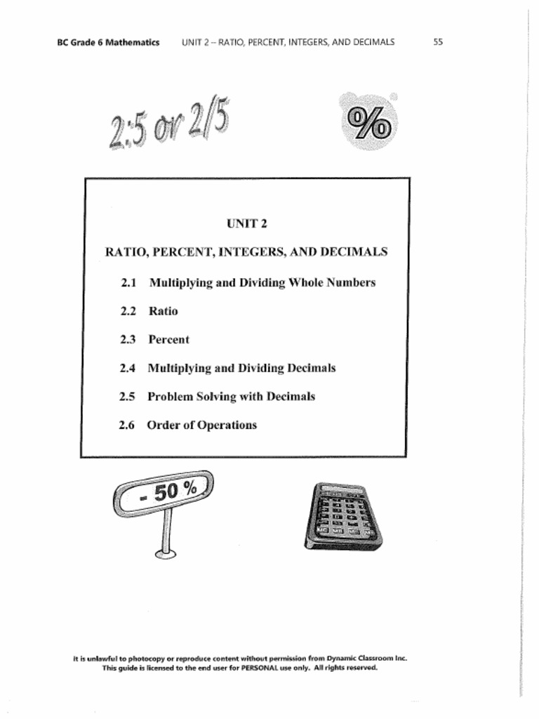 Math 6 Chapter 2 - Ratio Percent Integer Decimal | PDF