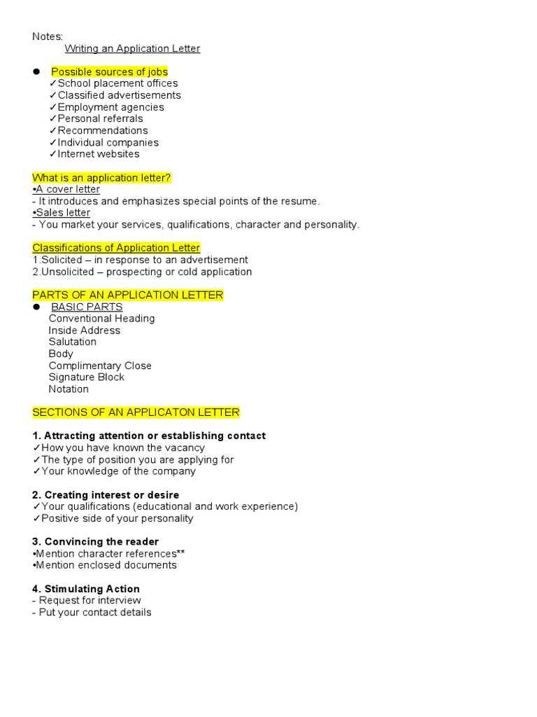 Notes - Writing An Application Letter | PDF | Résumé | Communication
