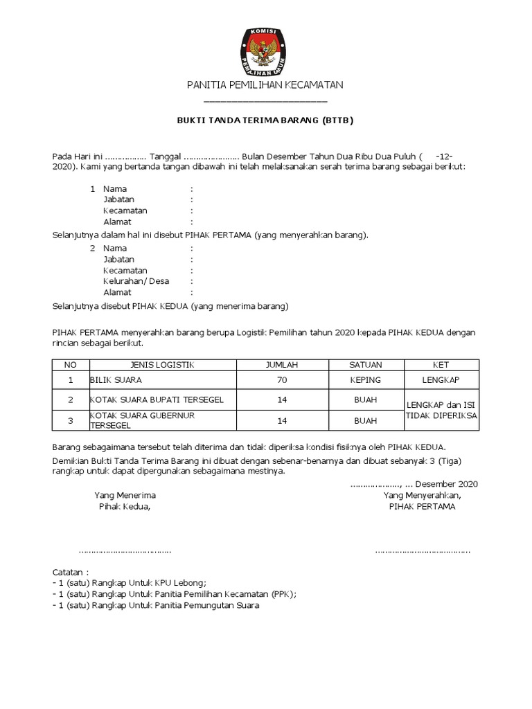 BTTB Dari PPK Ke Pps Dan Pps Ke Kpps | PDF