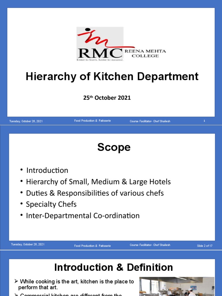 Hierarchy of Kitchen Department | PDF | Chef | Food Industry