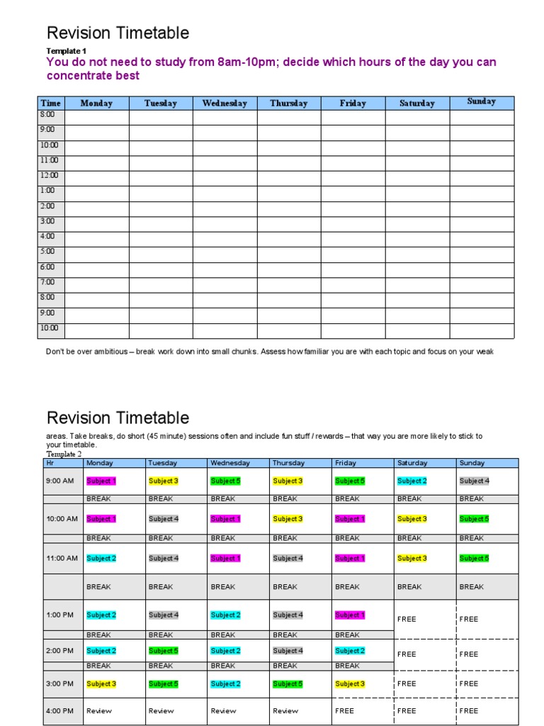 Weekly Study Planner and Timetable | PDF
