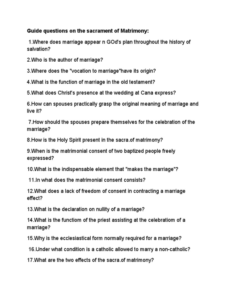 Catholic Matrimony Guide Questions | PDF | Sacraments | Marriage