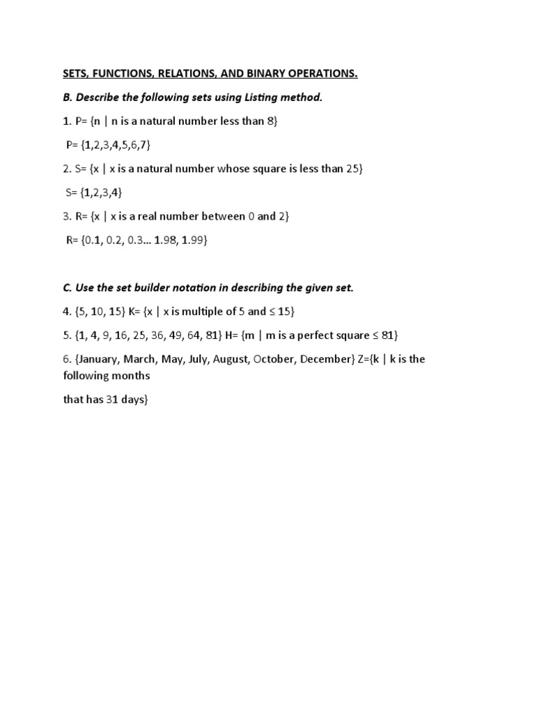 Sets and Set Notation Examples | PDF | Science & Mathematics | Computers