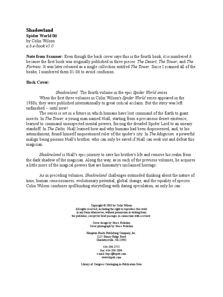 Colin Wilson - Spider World - Shadowland-Spaces - Im | PDF | Senses
