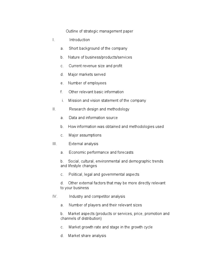 Strategic Management Paper Outline | PDF | Strategic Management ...