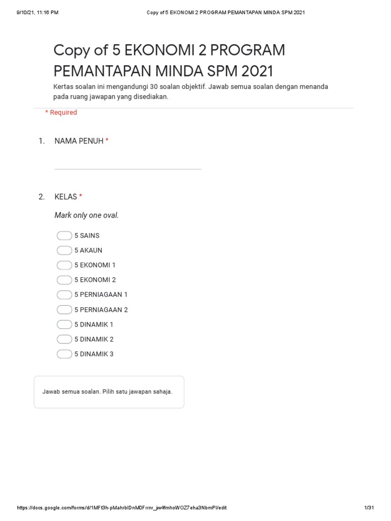 5 Ekonomi 2 PDF Program Pemantapan Minda SPM 2021 - Google Forms | PDF ...