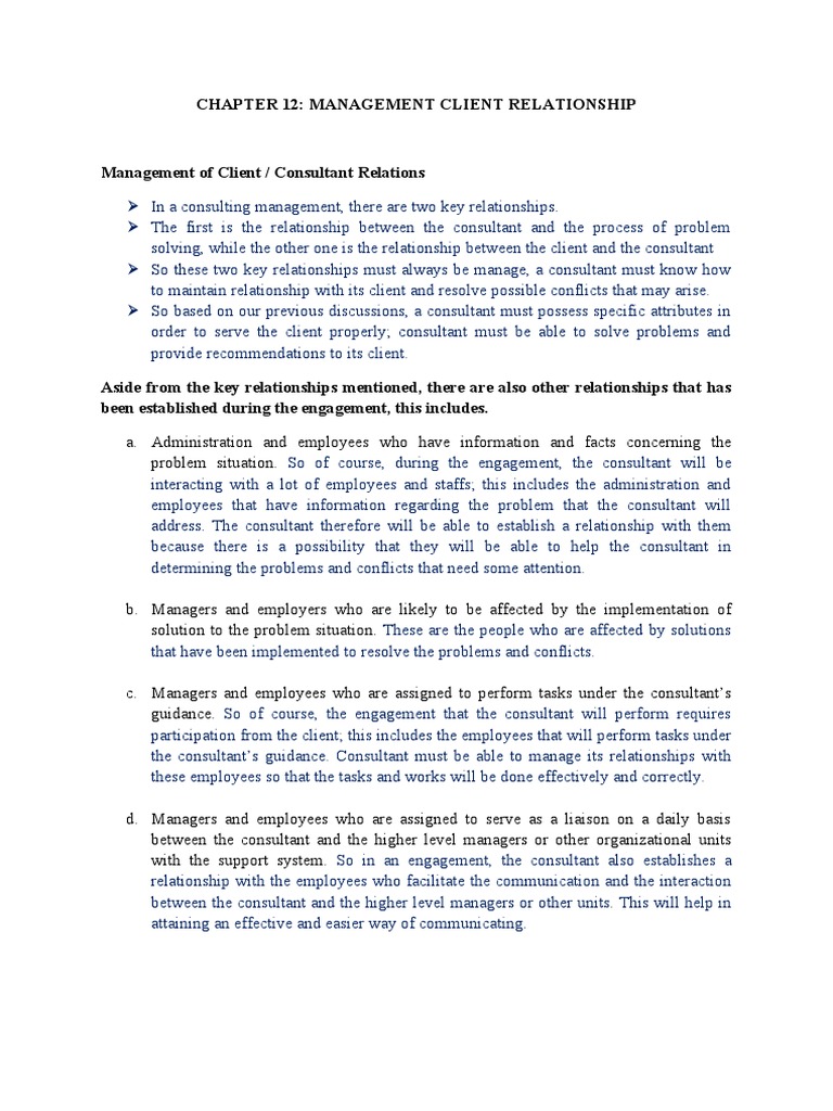 Chapter 12: Management Client Relationship | PDF | Consultant | Employment