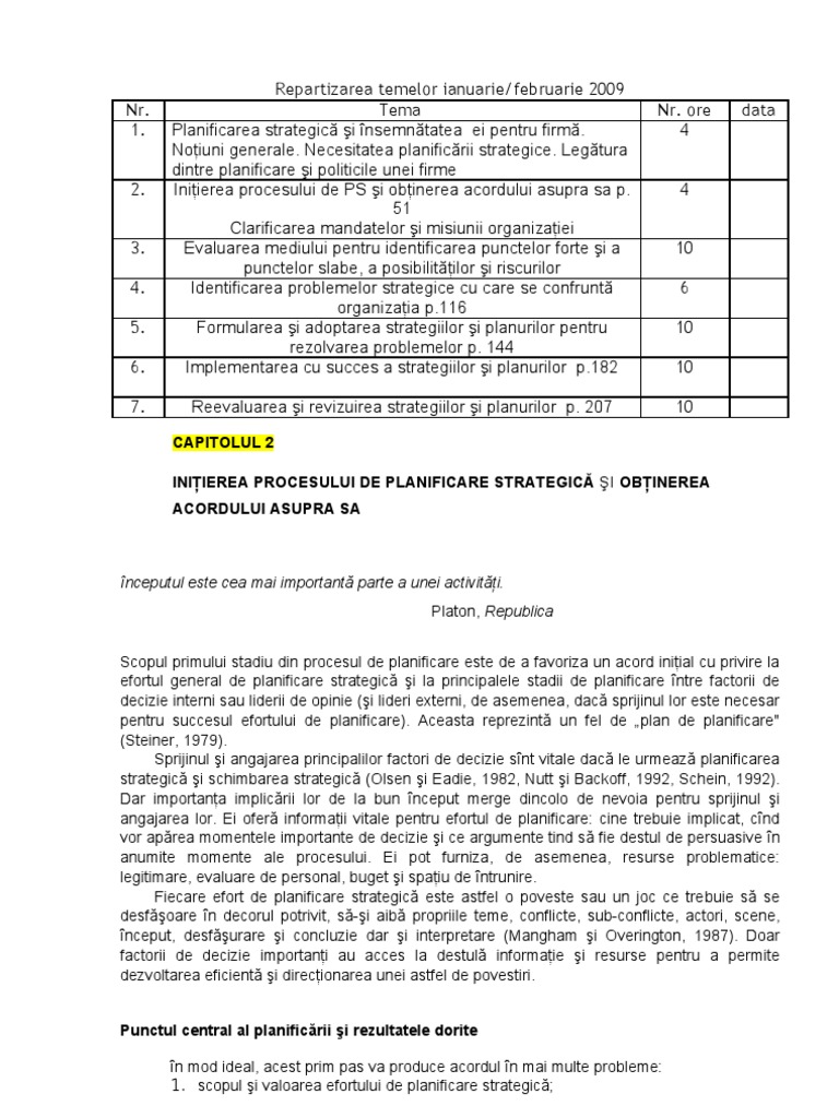 Capitolele 2-7 Planificare Strategica | PDF