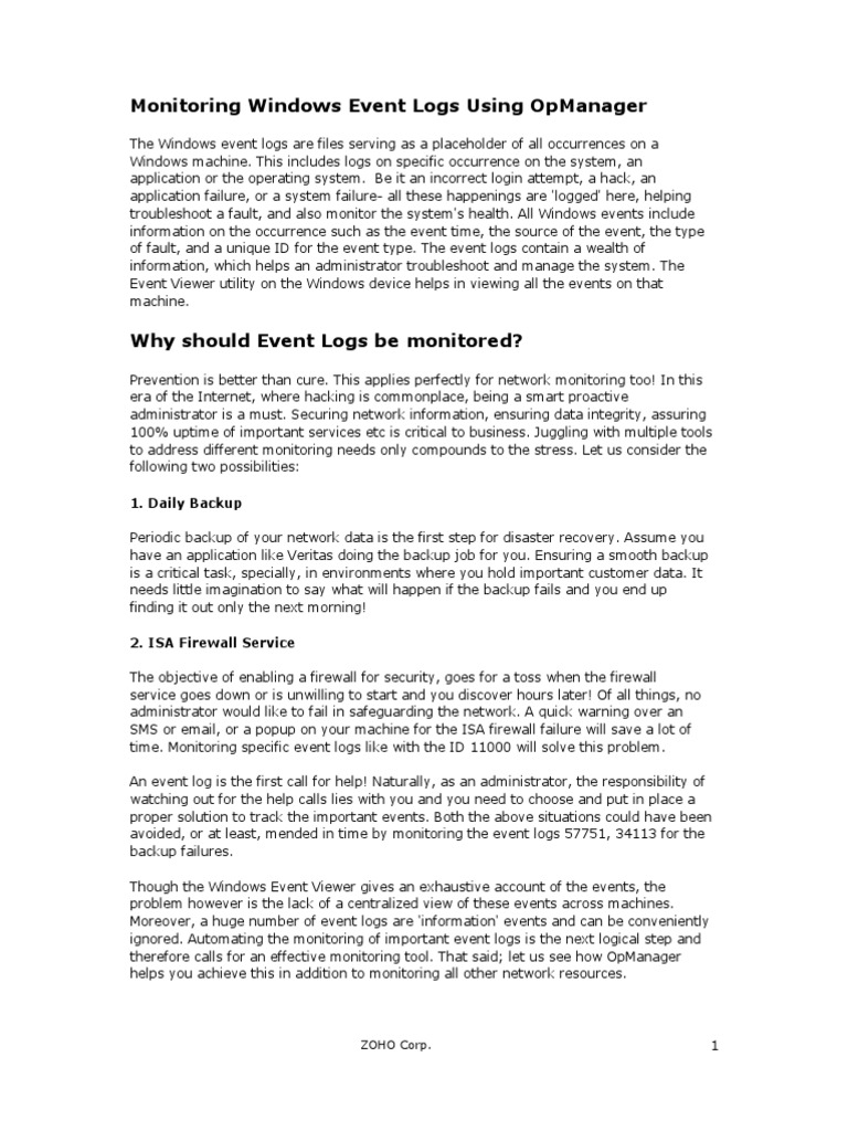 Monitor Windows Event Logs with OpManager | PDF | Computer Network | Domain Name System