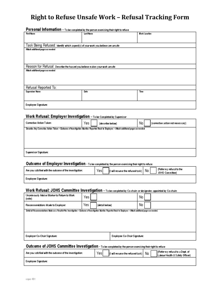 Work Refusal Tracking Form | PDF | Occupational Safety And Health ...