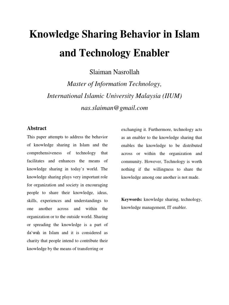 Knowledge Sharing Behavior in Islam and | PDF | Knowledge | Hadith