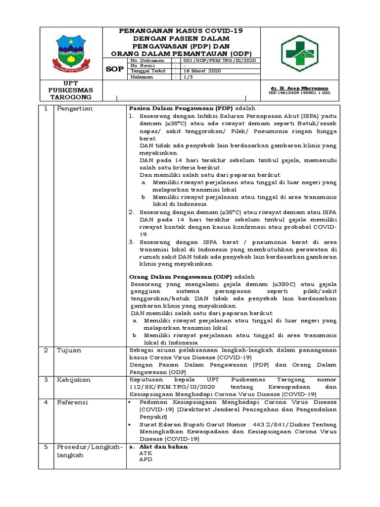 Sop Covid-19 PDP Odp | PDF