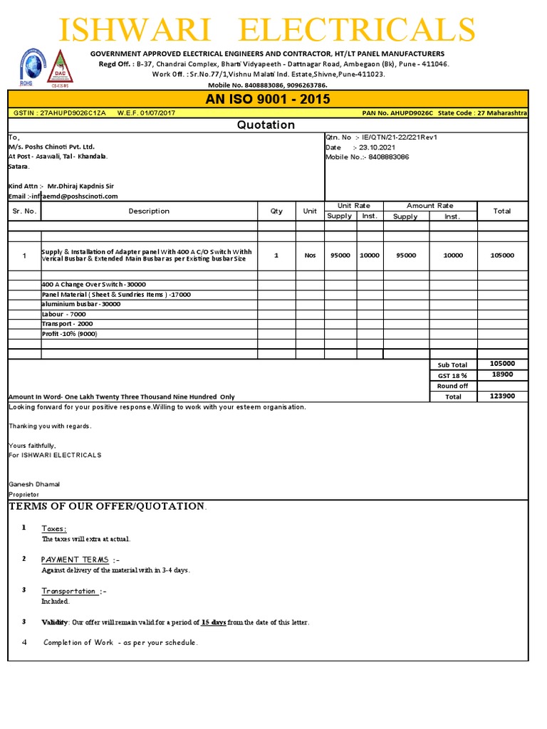 AN ISO 9001 - 2015: Quotation | PDF | Economies | Payments