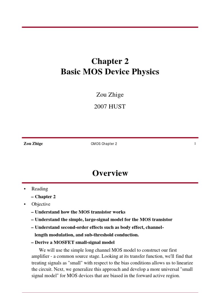 Basic MOS Device Physics: Zou Zhige 2007 HUST | PDF | Mosfet | Field ...