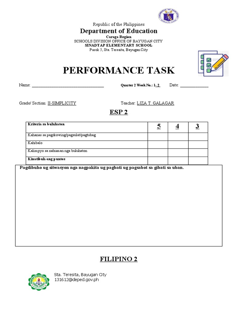 Performance Task Quarter 2 1-2 Weeks | PDF