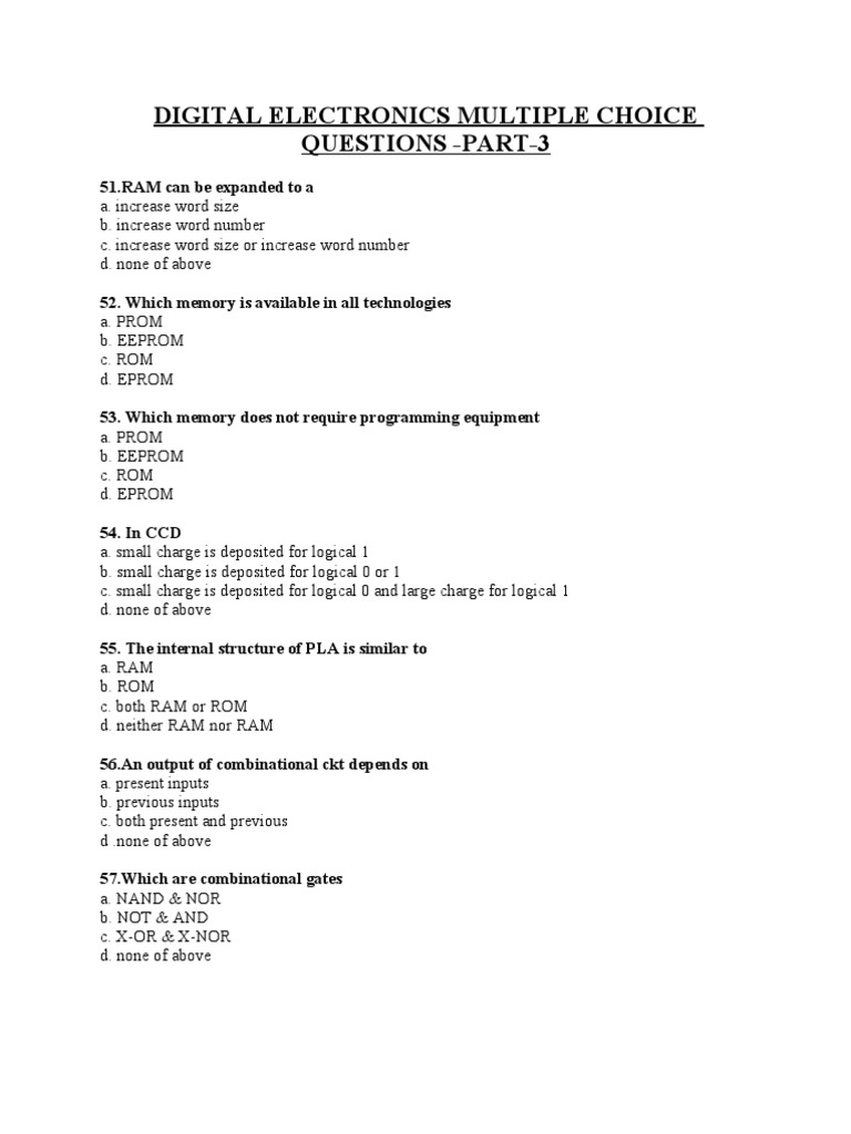 Digital Electronics MCQs Part 3 | PDF | Read Only Memory | Integrated ...