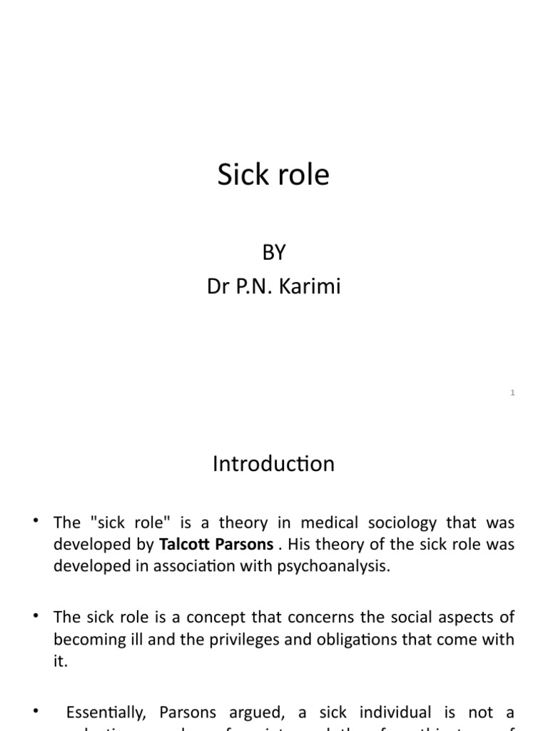 Sick Role: BY DR P.N. Karimi | PDF | Sociological Theories ...