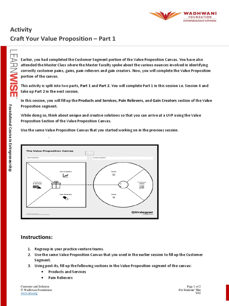 Activity Craft Your Value Proposition - Part 1: Instructions | PDF ...