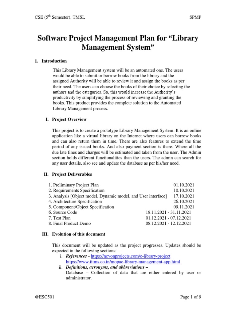 Software Project Management Plan For "Library Management System" | PDF ...