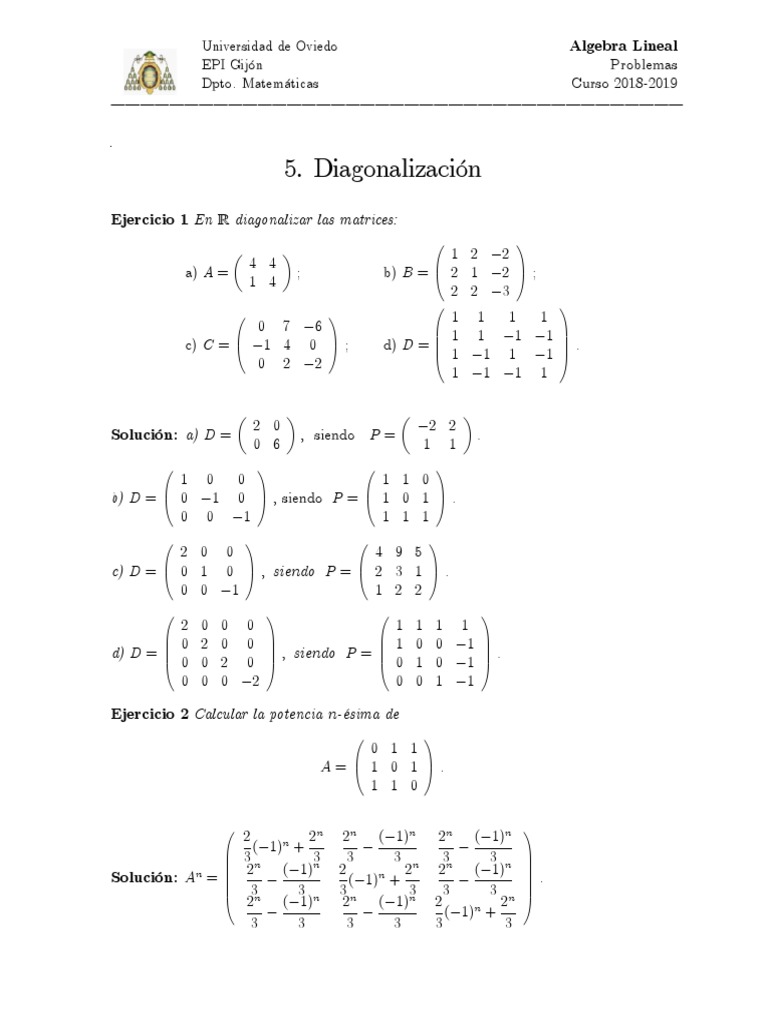 5 Ejercicios - Diagonalizacion | PDF | Espacio vectorial | Física teórica