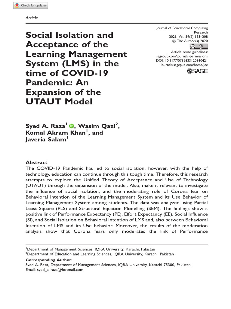 Social Isolation and Acceptance of The Learning Management System (LMS ...