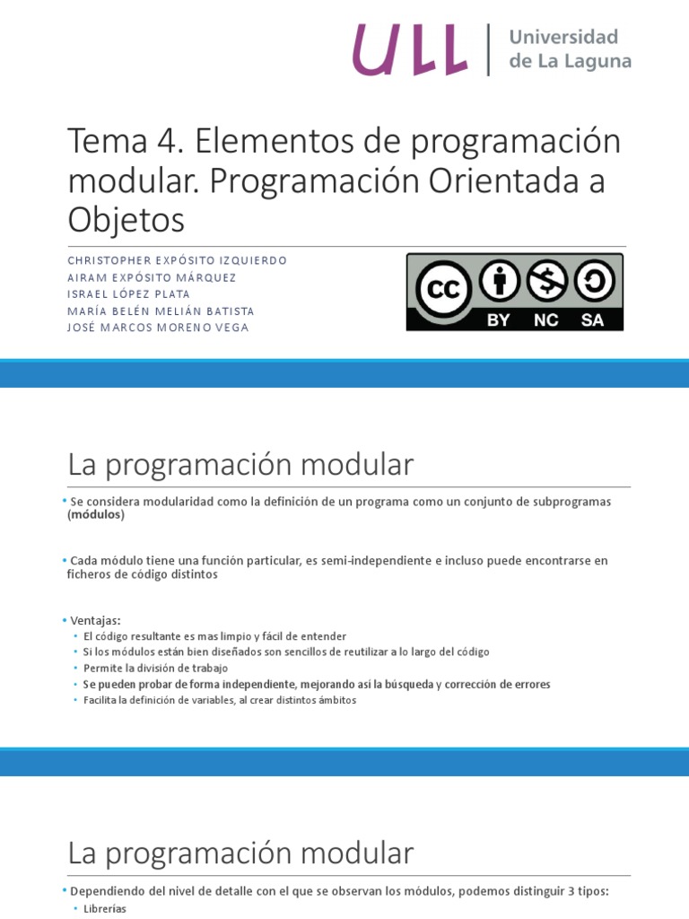 Tema 4. Elementos de Programación Modular. Programación Orientada A ...