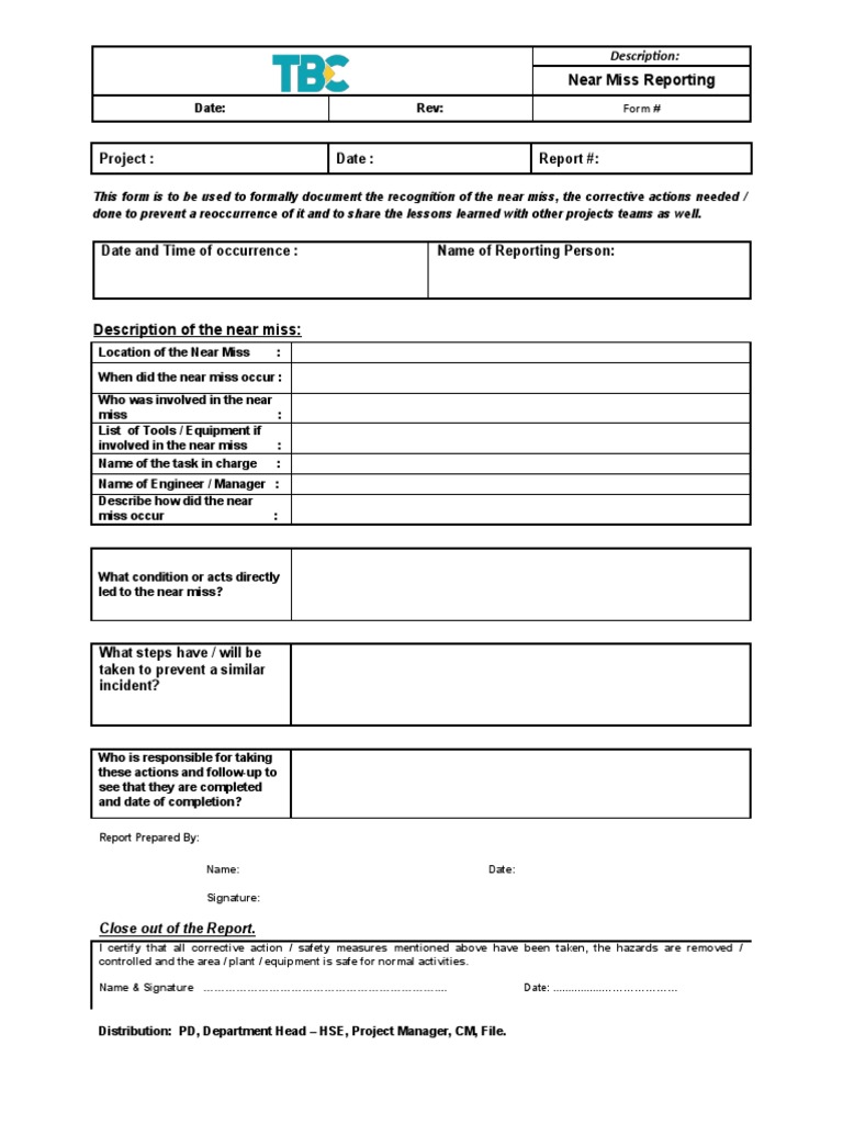 Hse-024 - Near Miss Report | PDF