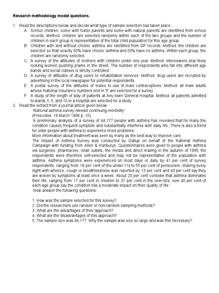 RM 2021model Questions | PDF | Sampling (Statistics) | Experiment