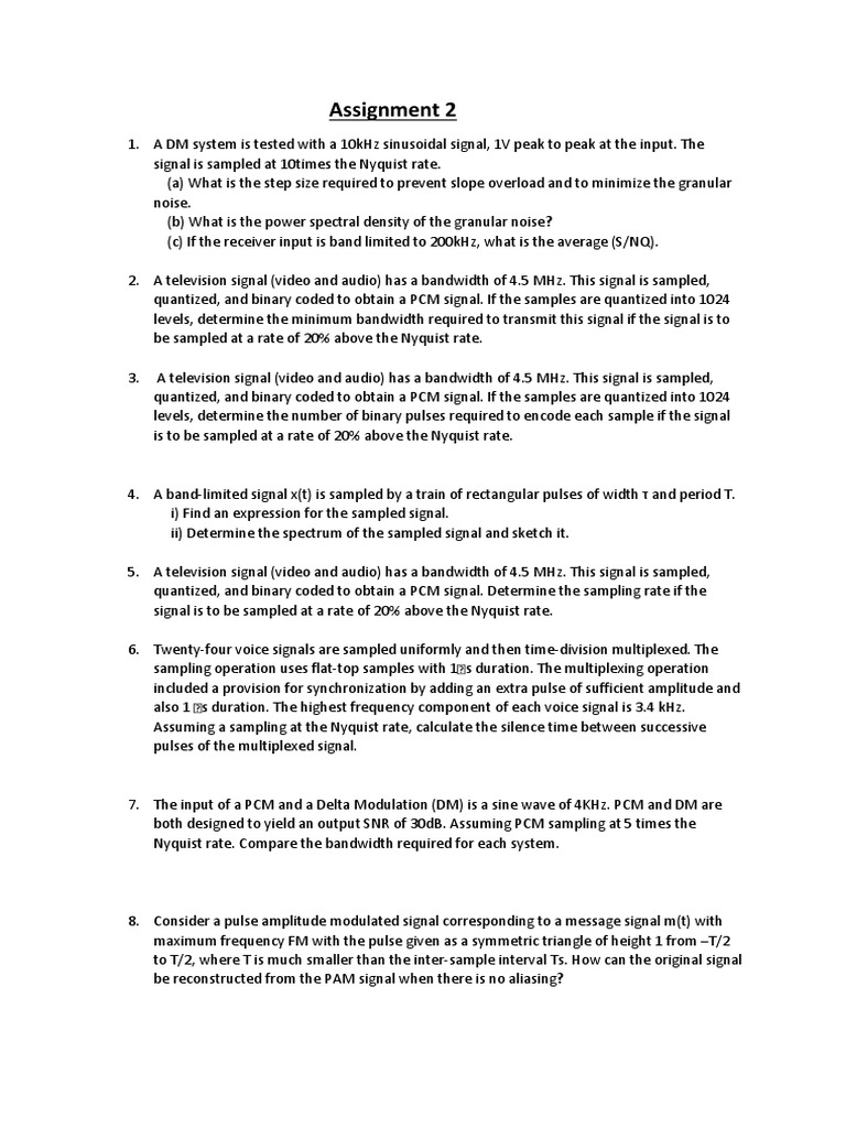 Assignment 2 | PDF | Sampling (Signal Processing) | Frequency Modulation