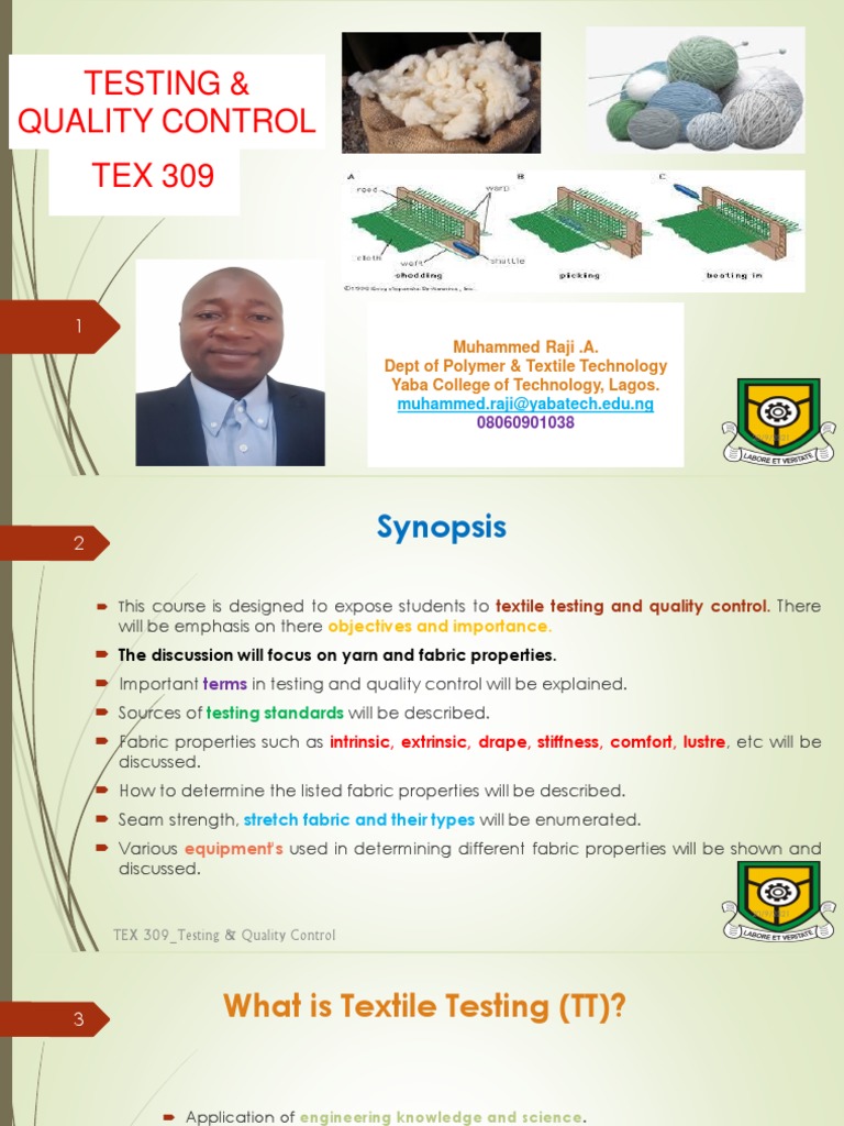 Lecture 1 Introduction To Textile Testing | PDF | Textiles | Business
