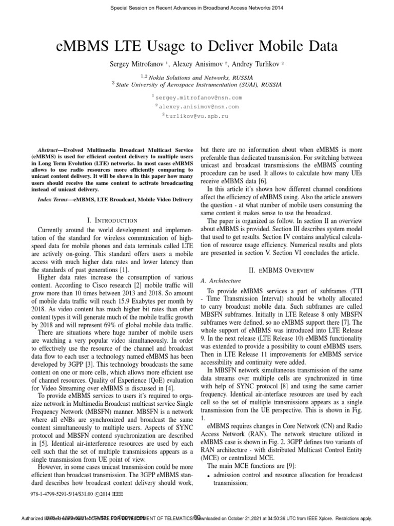eMBMS LTE Usage To Deliver Mobile Data | PDF | Computer Network | Multicast